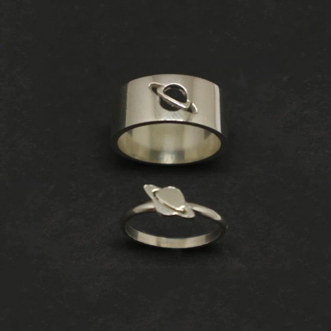 Silver Couple Rings Set Planet Ring Star Ring Promise Couple - Etsy UK