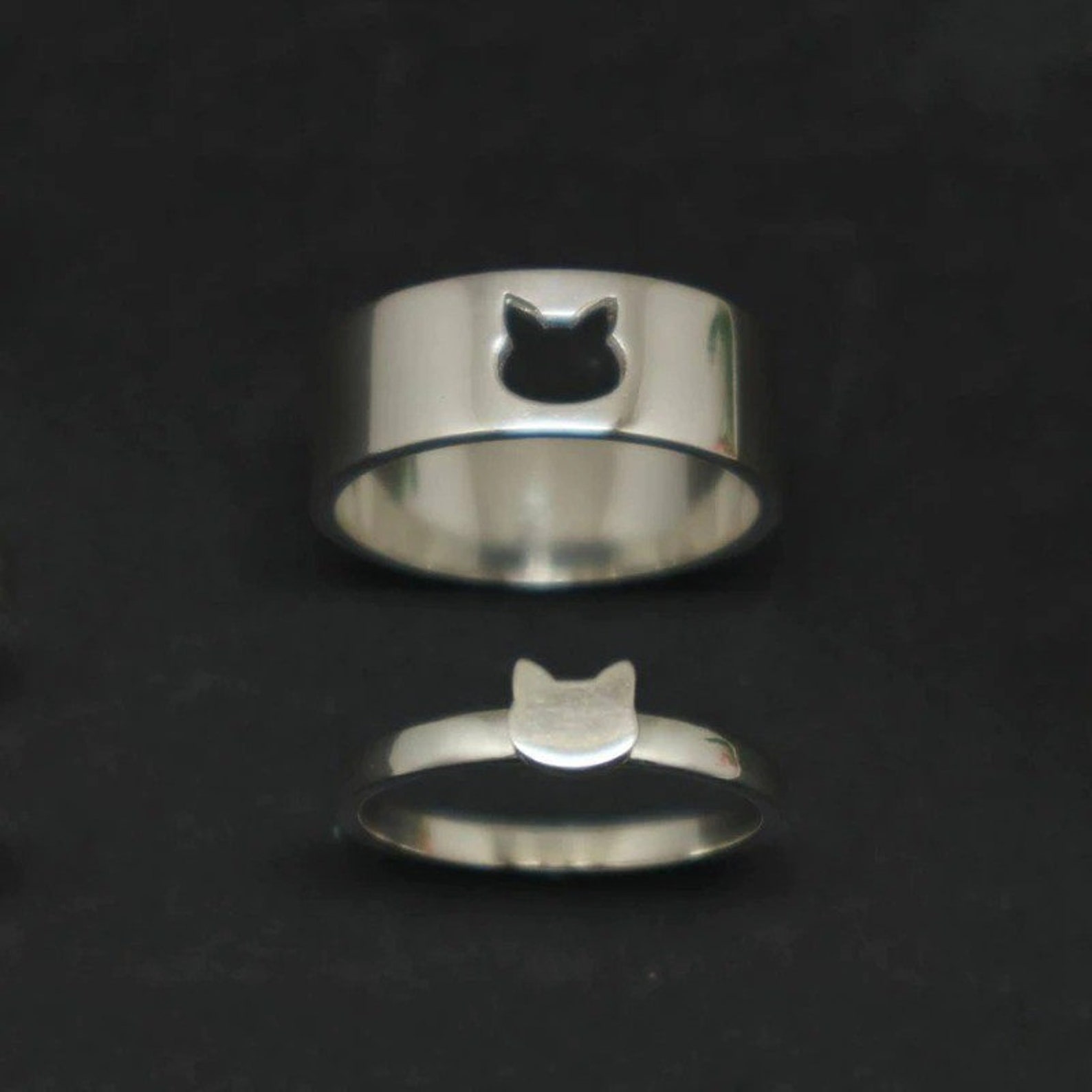 Cat Animal Ring Set for Couples Matching Silver Rings for Him - Etsy