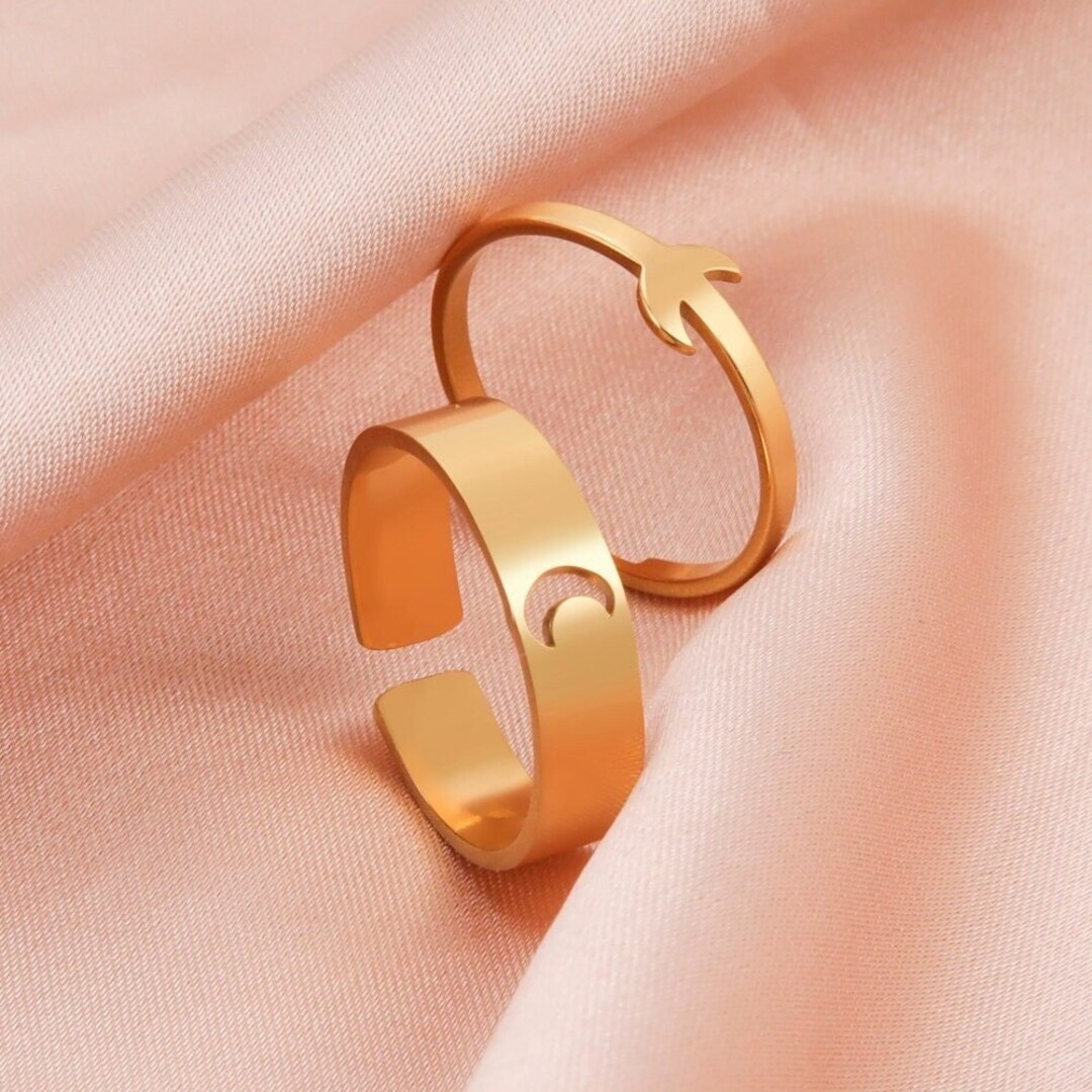 Moon Couple Ring Matching Friendship Couples Moon Ring Set Promise Ring ...
