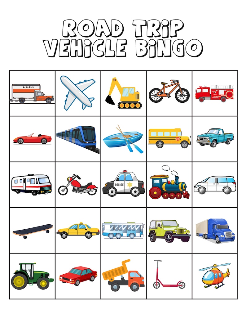 Printable Road Trip Vehicle Bingo - Etsy Canada