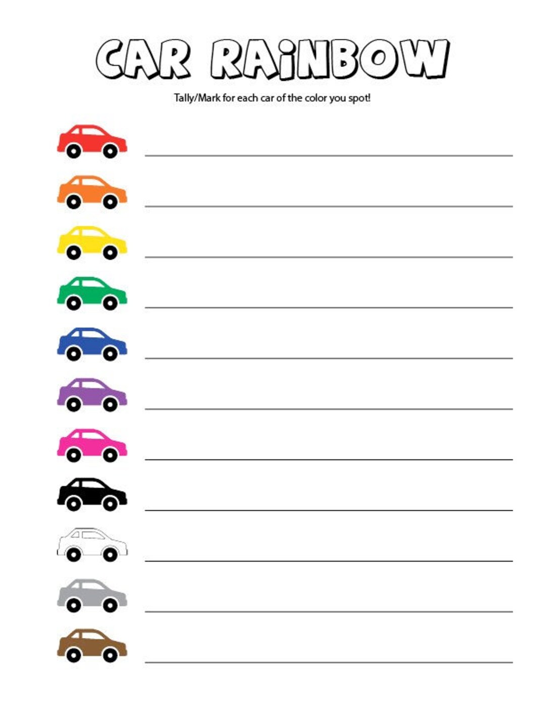Printable Car Rainbow Road Trip Game - Etsy