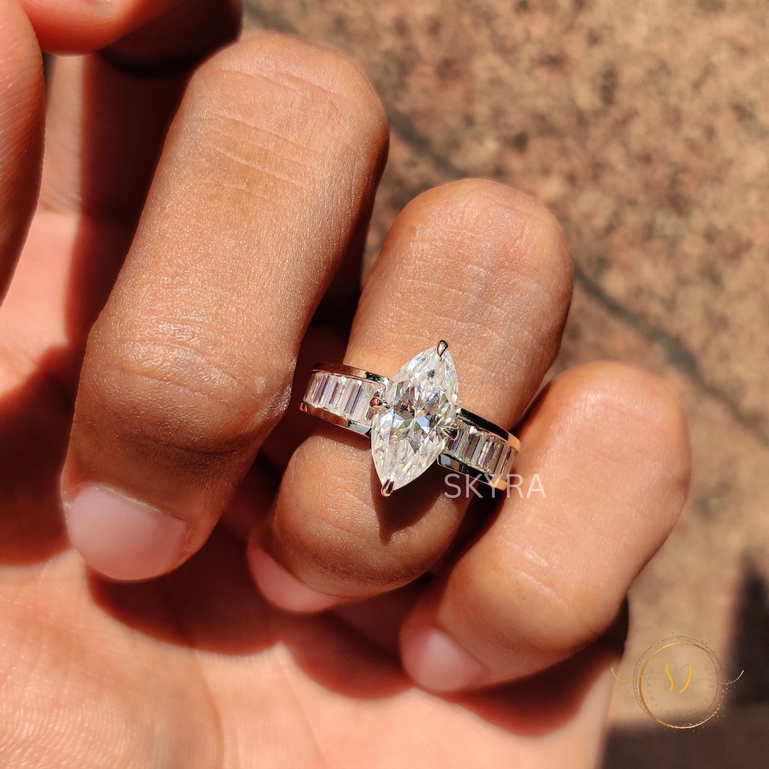 2.5 CT Marquise Cut Moissanite Engagement Ring 14K Solid White Gold ...