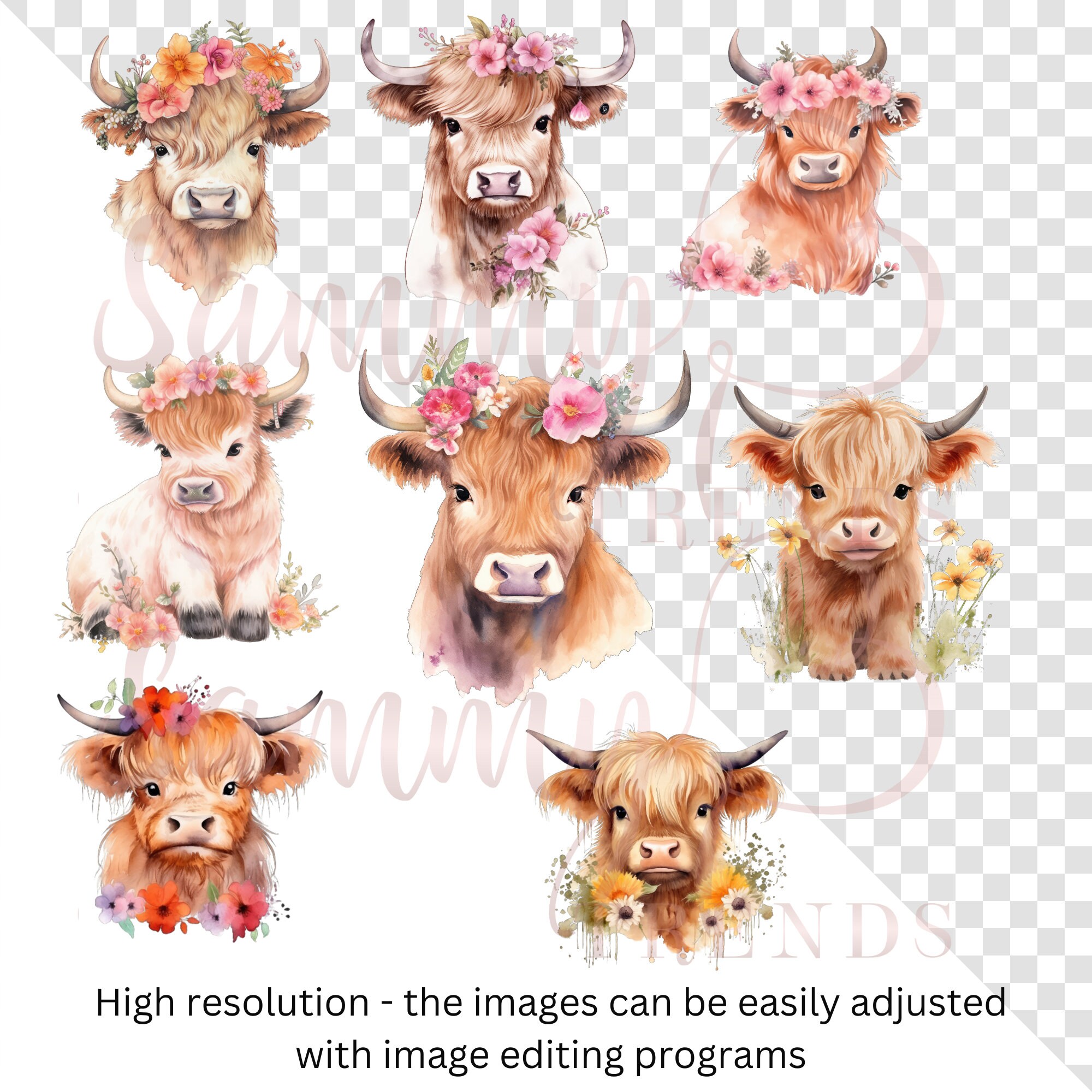 Highland Cow Watercolor Clipart, Baby Cow, Cow Clip Art Bundle, Cow Png ...