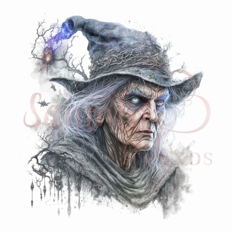 Old Witches Blue and Grey Watercolor Clipart, Png, Magic, Clip Art ...