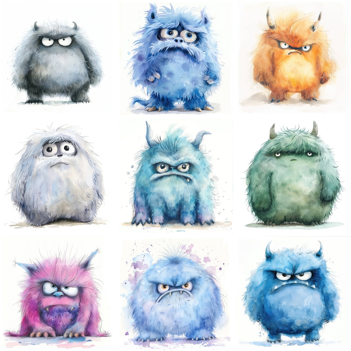 Grumpy Monsters Image Set, High-resolution, JPG, Digital Downloads ...