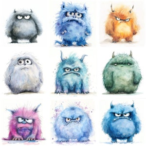 Grumpy Monsters Image Set, High-resolution, JPG, Digital Downloads ...