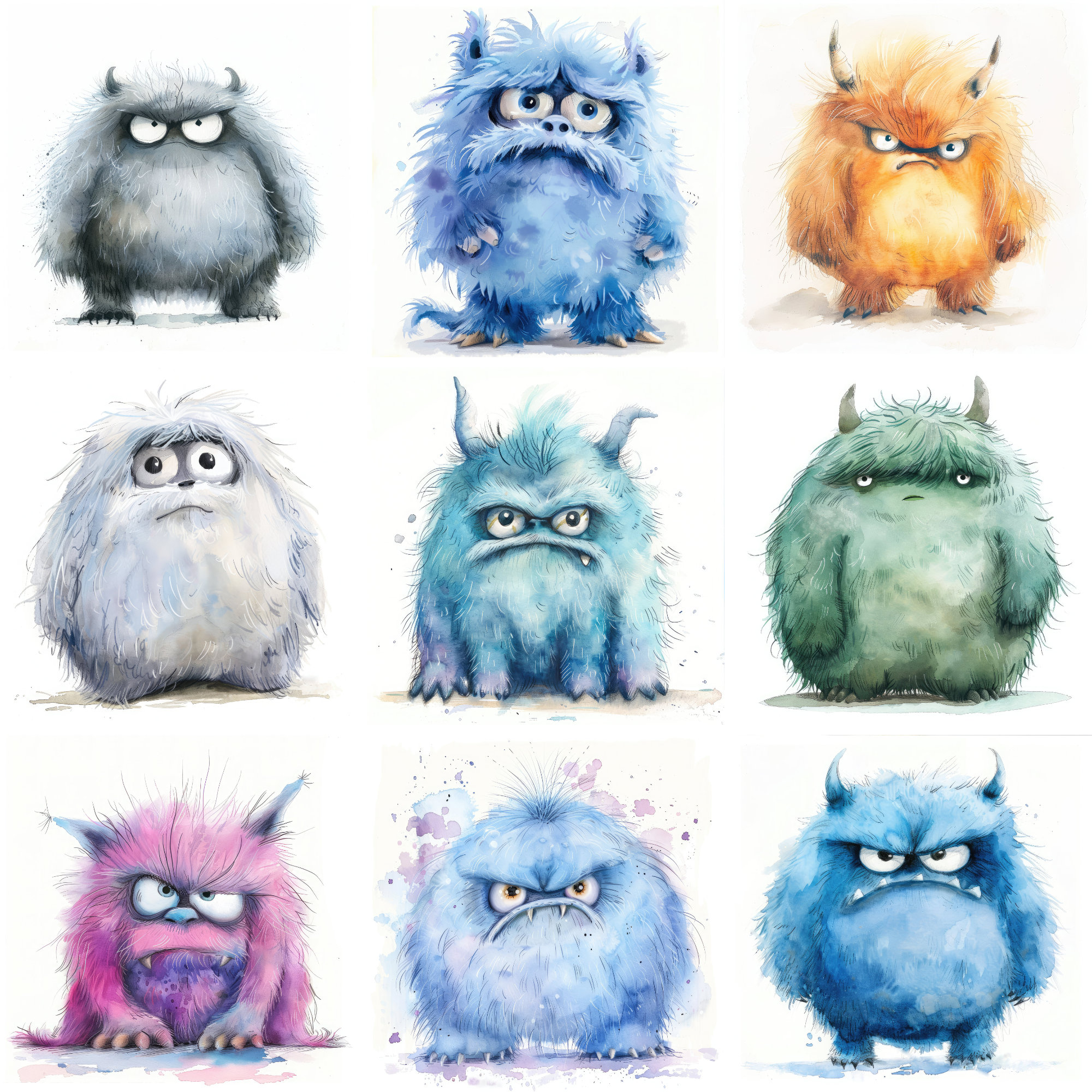 Grumpy Monsters Image Set, High-resolution, JPG, Digital Downloads ...