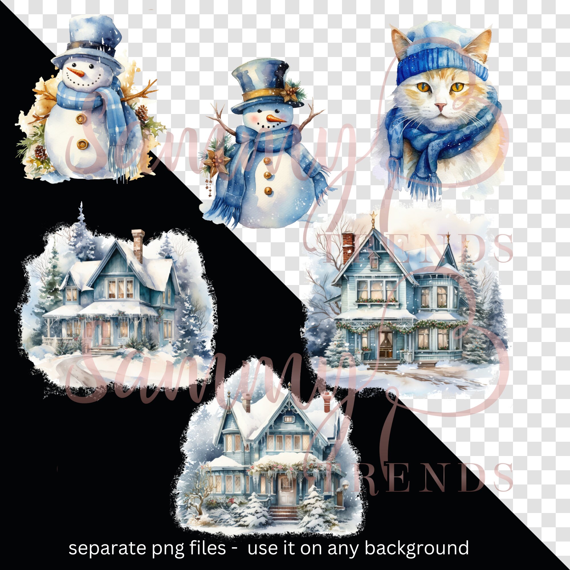 Blue Christmas Watercolor Clipart, Christmas Transparent Png, Cozy ...