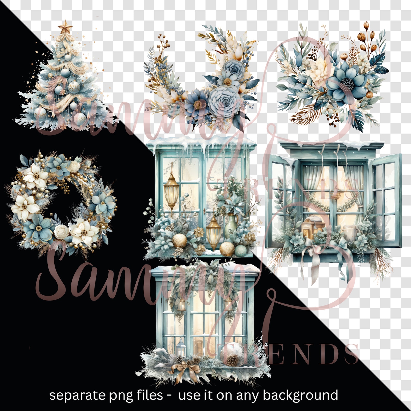 Blue Christmas Watercolor Clipart, Christmas Transparent Png, Cozy ...