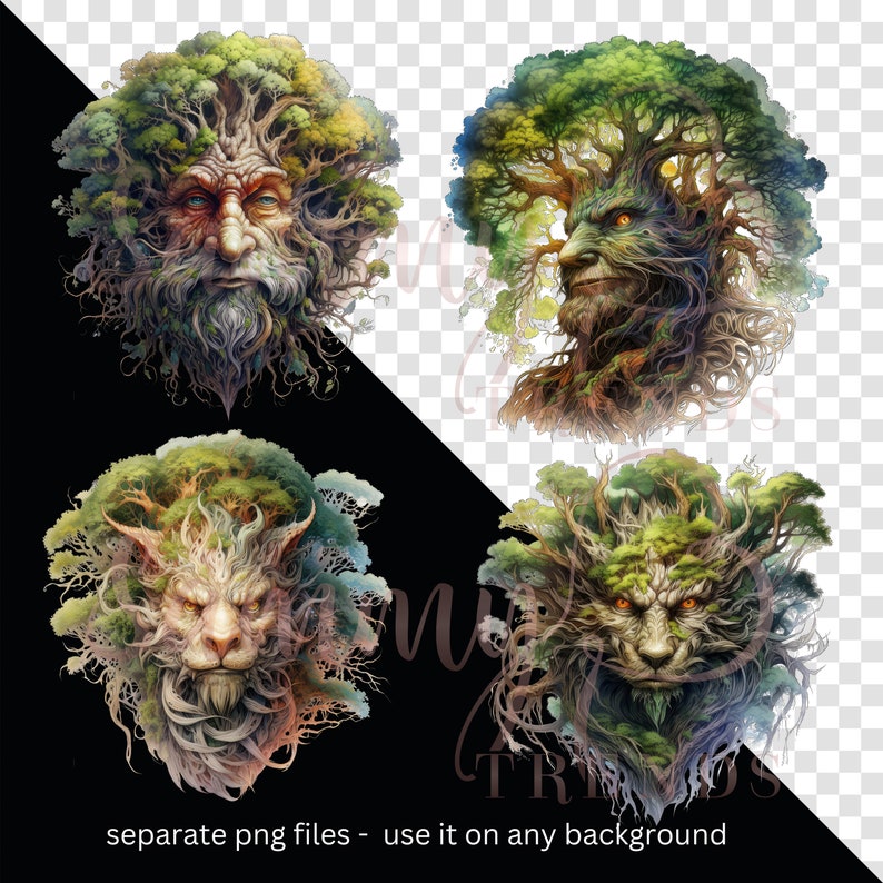 Mystical Tree Faces Clipart, Tree Png, Mystical Trees Watercolor, Magic ...