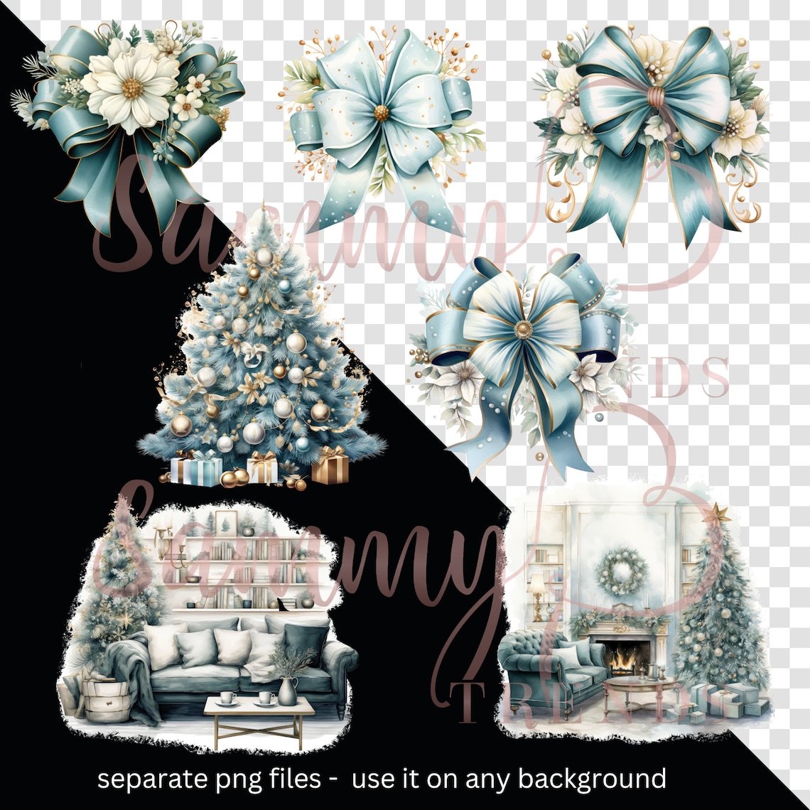 Blue Christmas Watercolor Clipart, Christmas Transparent Png, Cozy ...