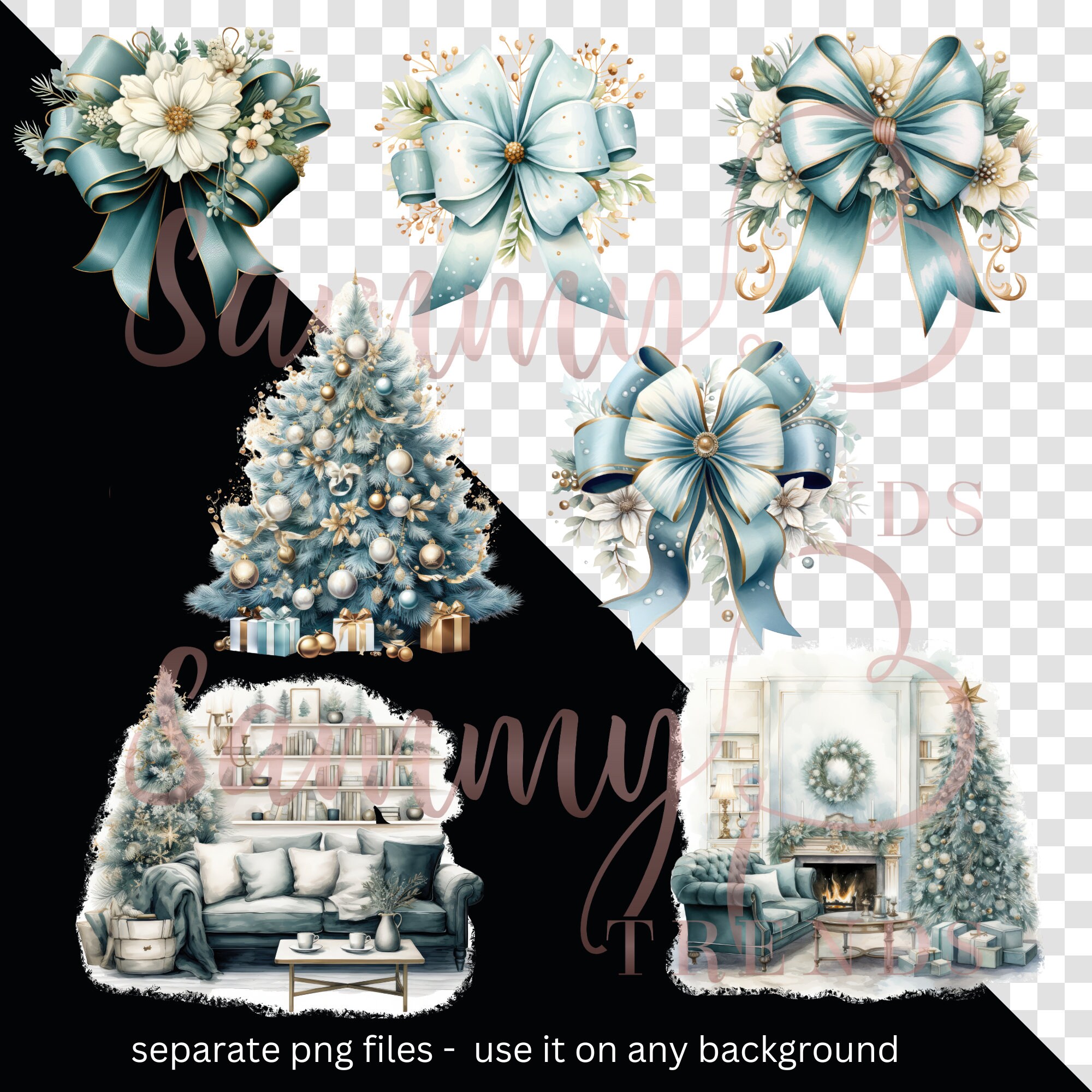 Blue Christmas Watercolor Clipart, Christmas Transparent Png, Cozy ...