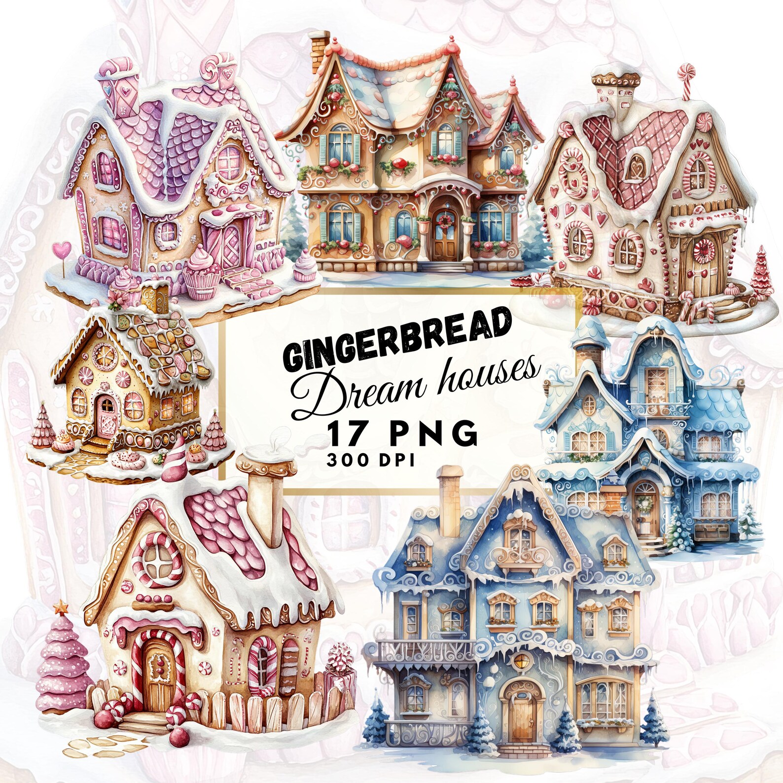 Gingerbread Houses Clip Art | Transparent Png | Digital Download ...