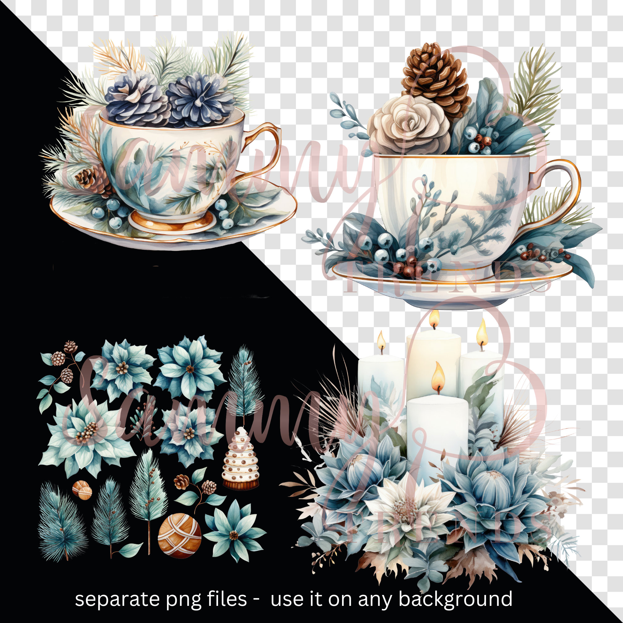 Blue Christmas Watercolor Clipart, Christmas Transparent Png, Cozy ...