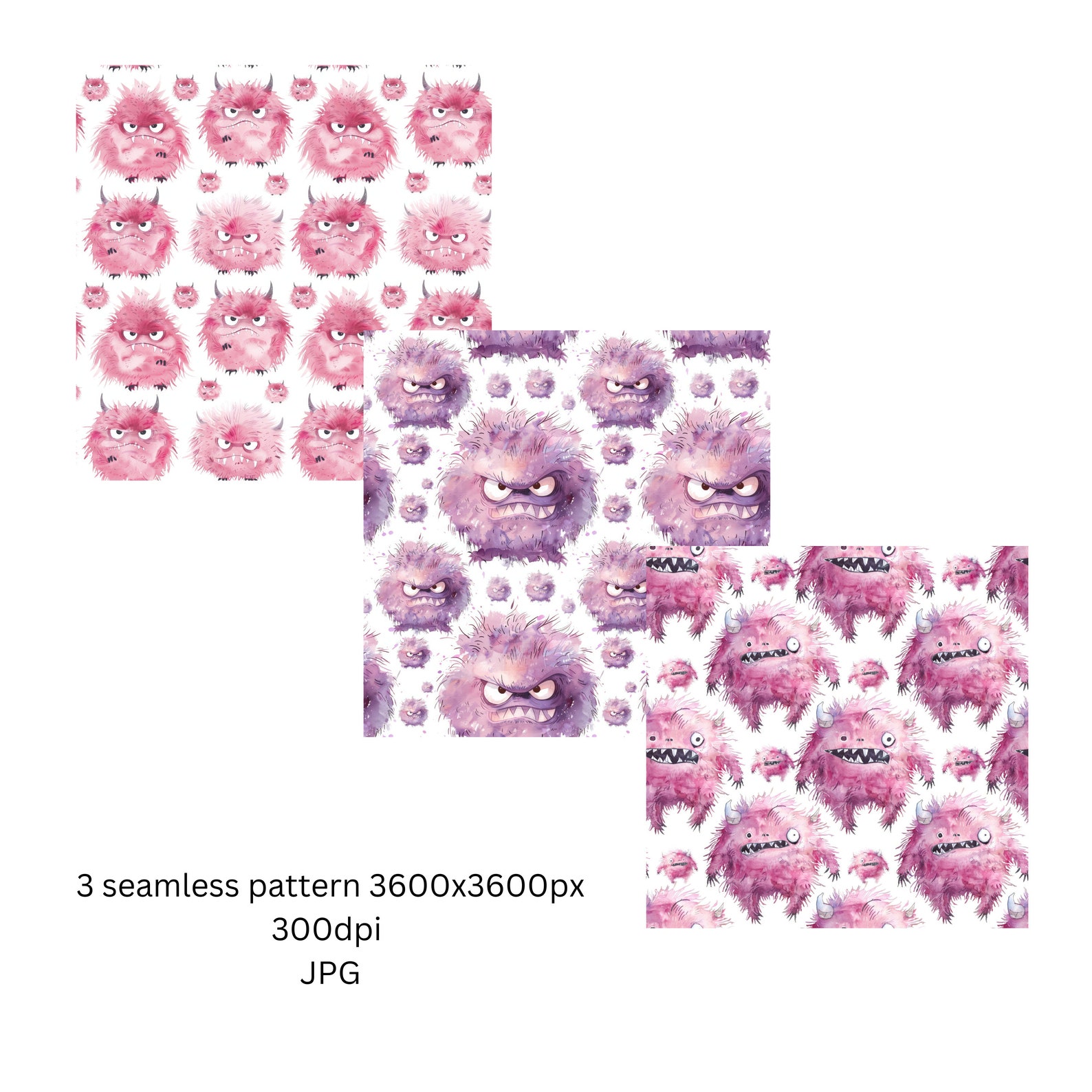 Grumpy Monsters Image Set, High-resolution, JPG, Digital Downloads ...