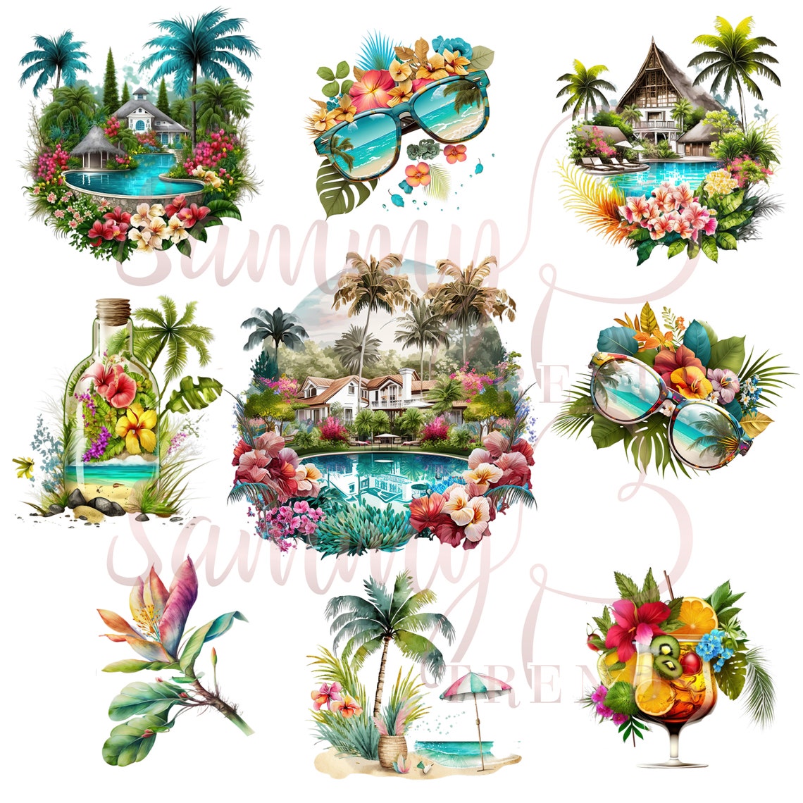 Tropical Clip Art, Transparent Png, Watercolor, Beach Watercolor ...