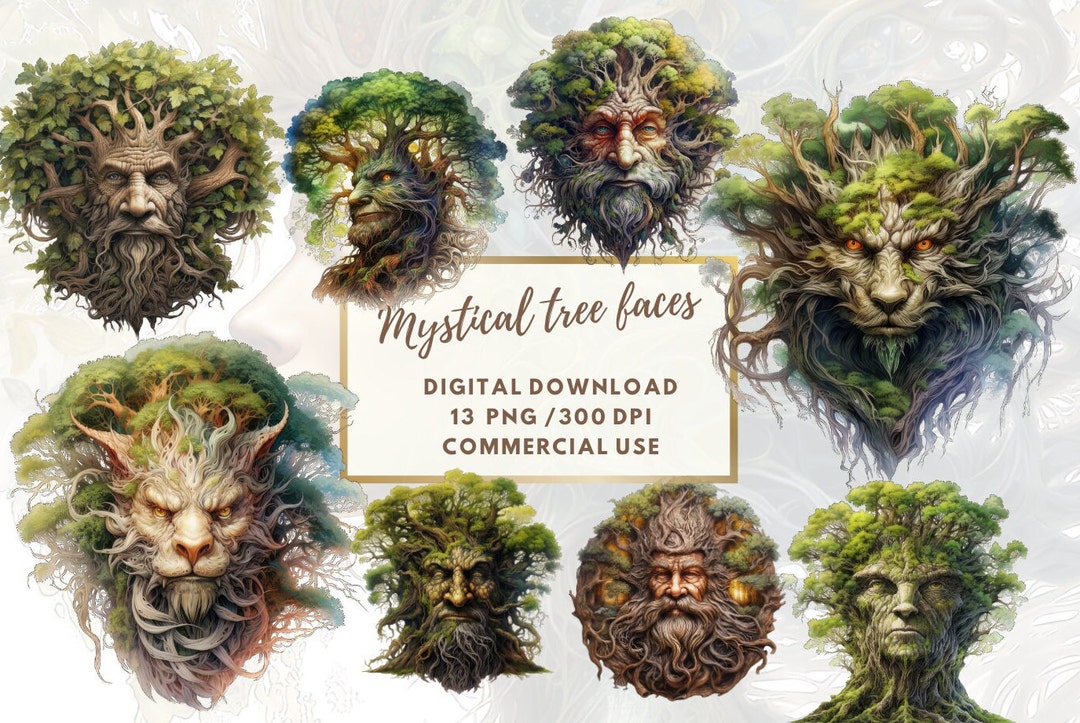 Mystical Tree Faces Clipart, Tree Png, Mystical Trees Watercolor, Magic ...