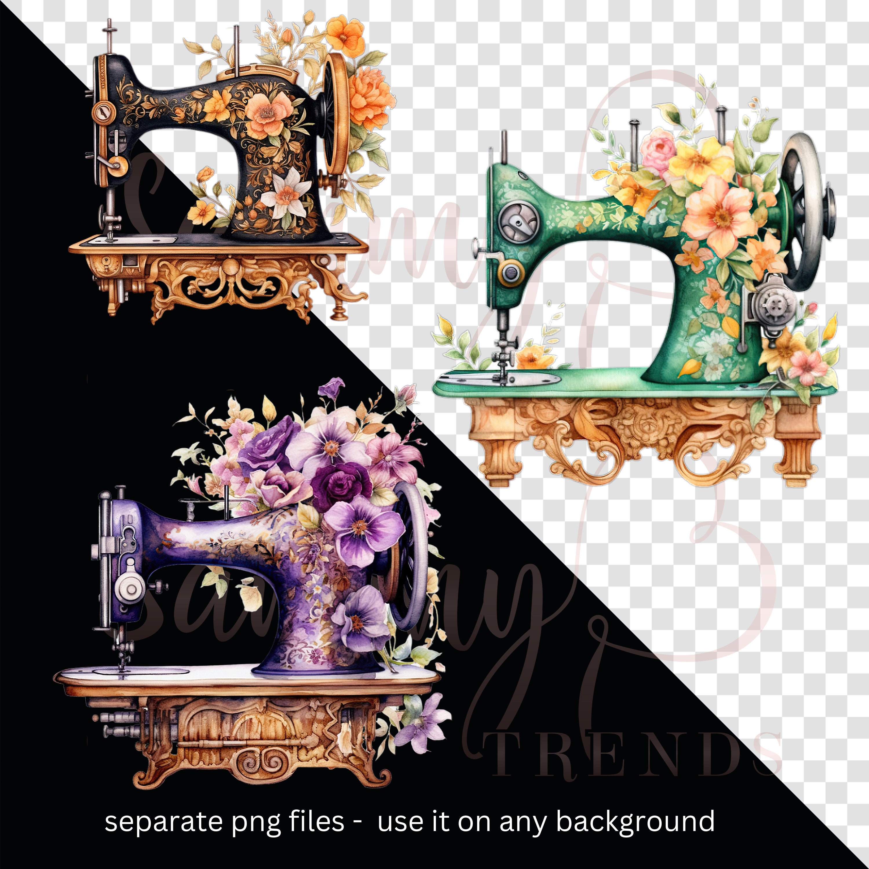 Vintage Sewing Machines Clipart, Sewing Png, Sewing Machine Watercolor ...