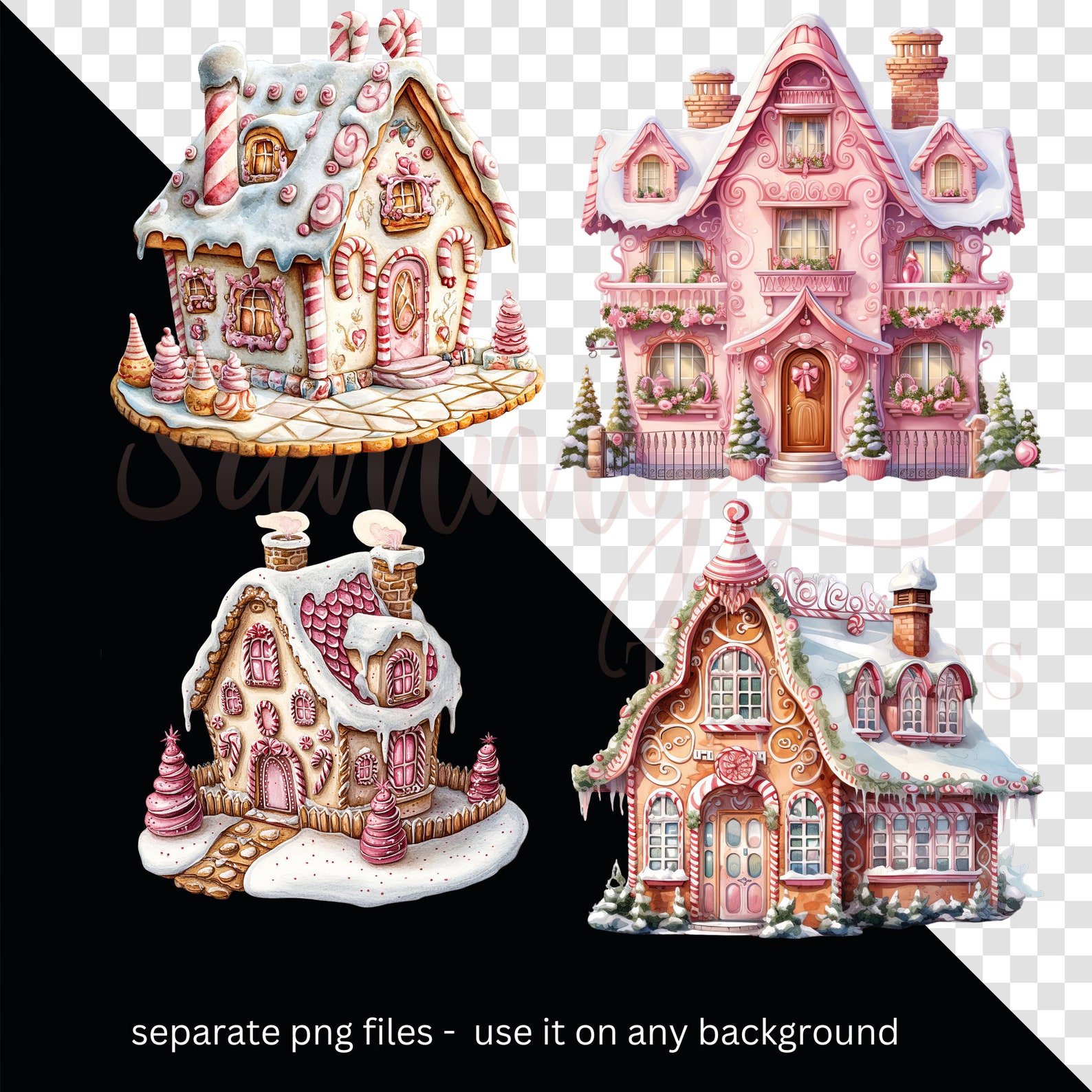 Gingerbread Houses Clip Art | Transparent Png | Digital Download ...