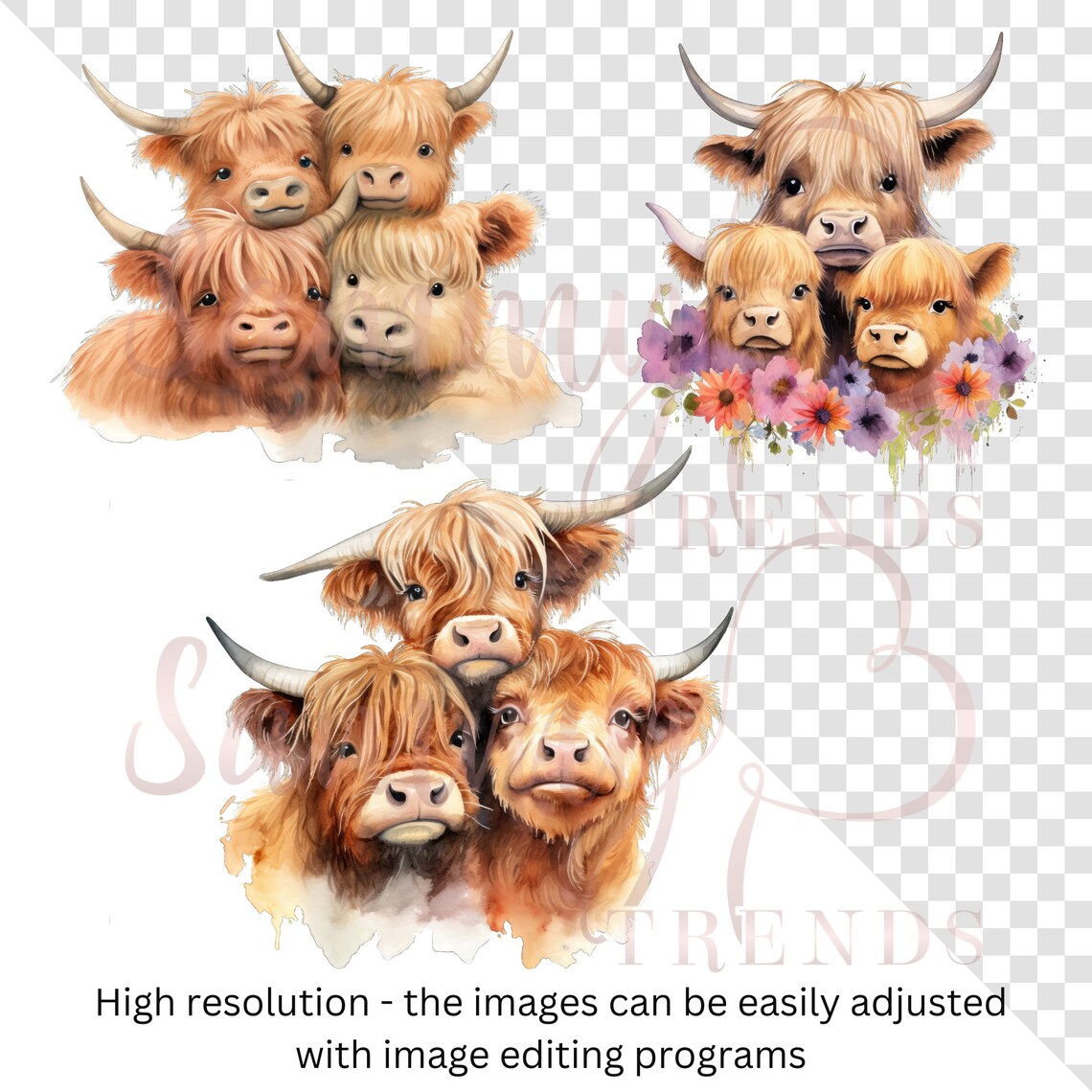 Highland Cow Watercolor Clipart, Baby Cow, Cow Clip Art Bundle, Cow Png ...