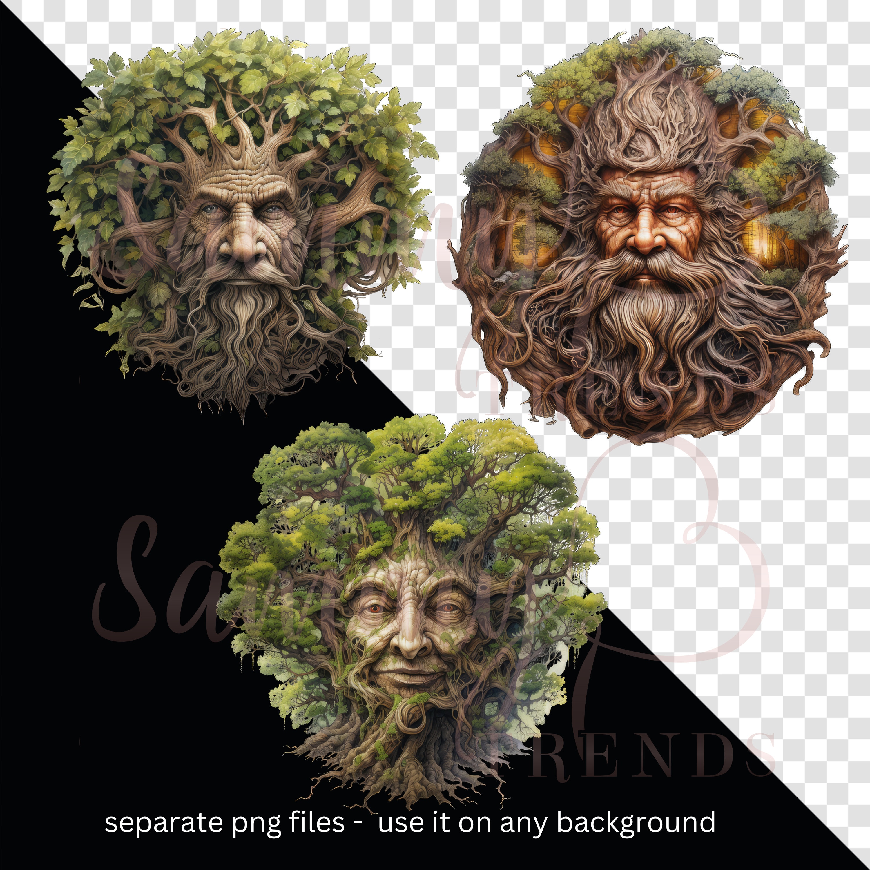 Mystical Tree Faces Clipart, Tree Png, Mystical Trees Watercolor, Magic ...