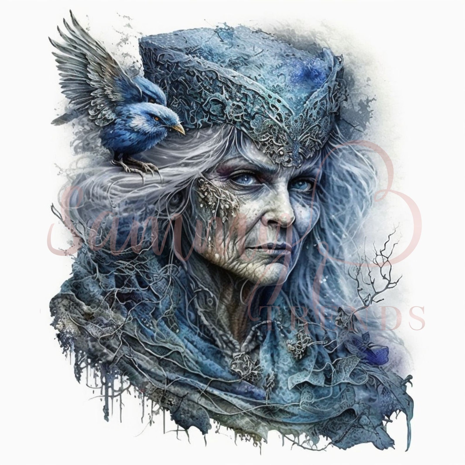 Old Witches Blue and Grey Watercolor Clipart, Png, Magic, Clip Art ...