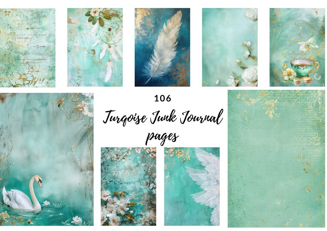 Big Bundle, Digital Paper, Turqoise Gold, Junk Journal, Ephemera ...