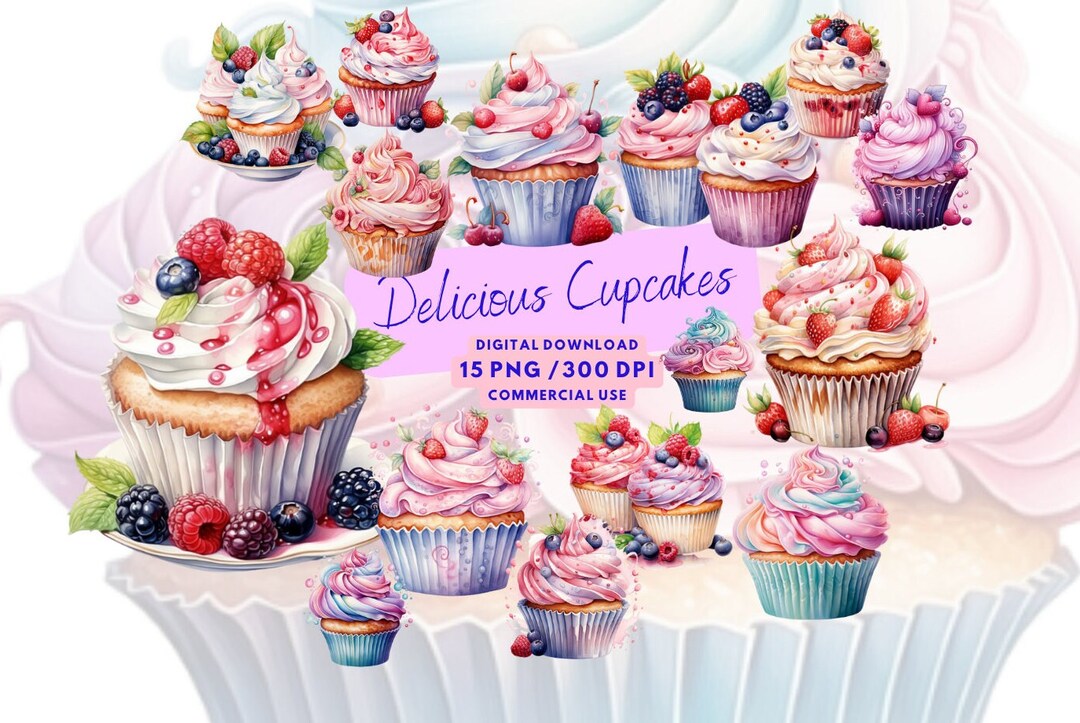 Delicious Cupcakes Clipart, Cupcake Png, Cupcakes Watercolor, Cupcakes ...
