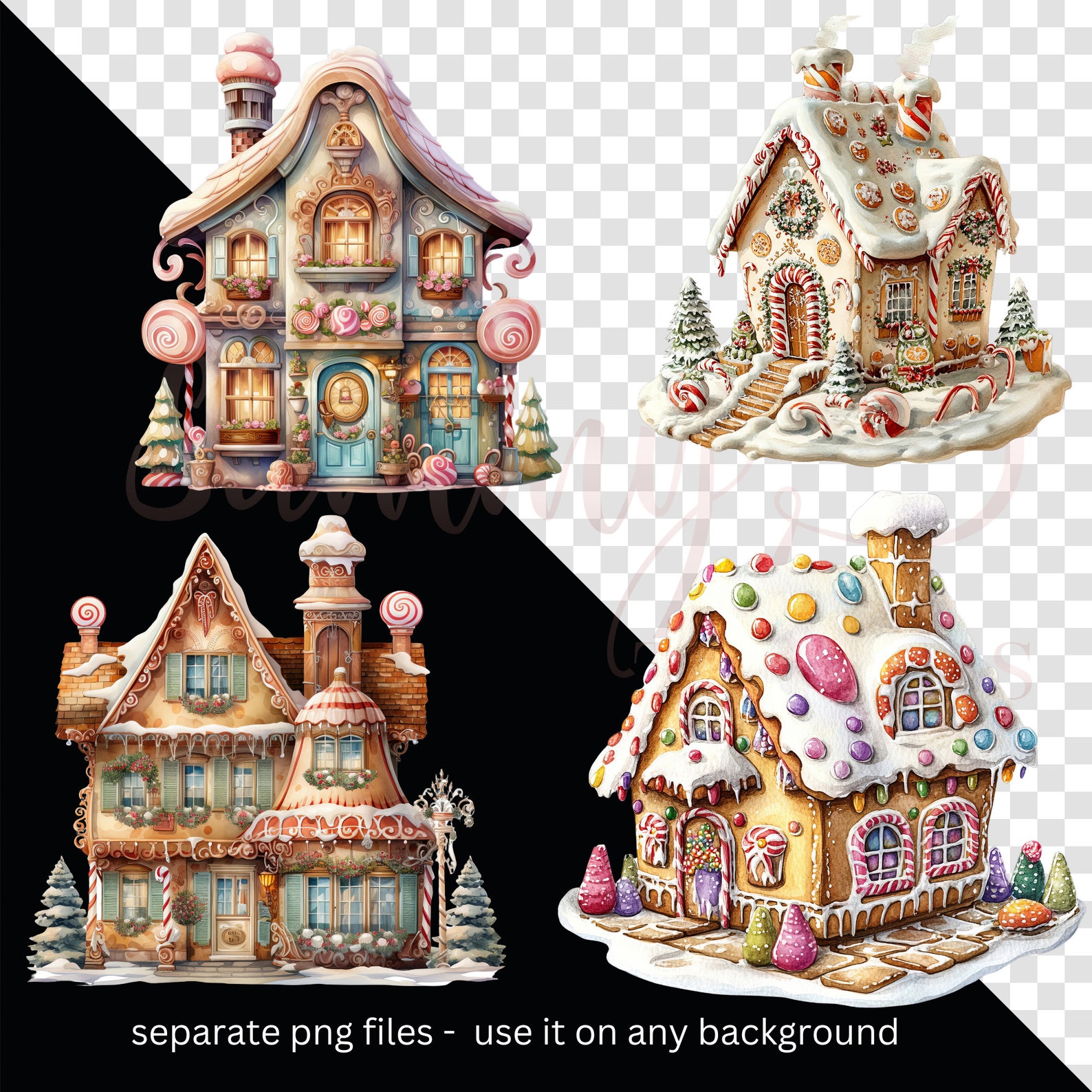 Gingerbread Houses Clip Art | Transparent Png | Digital Download ...