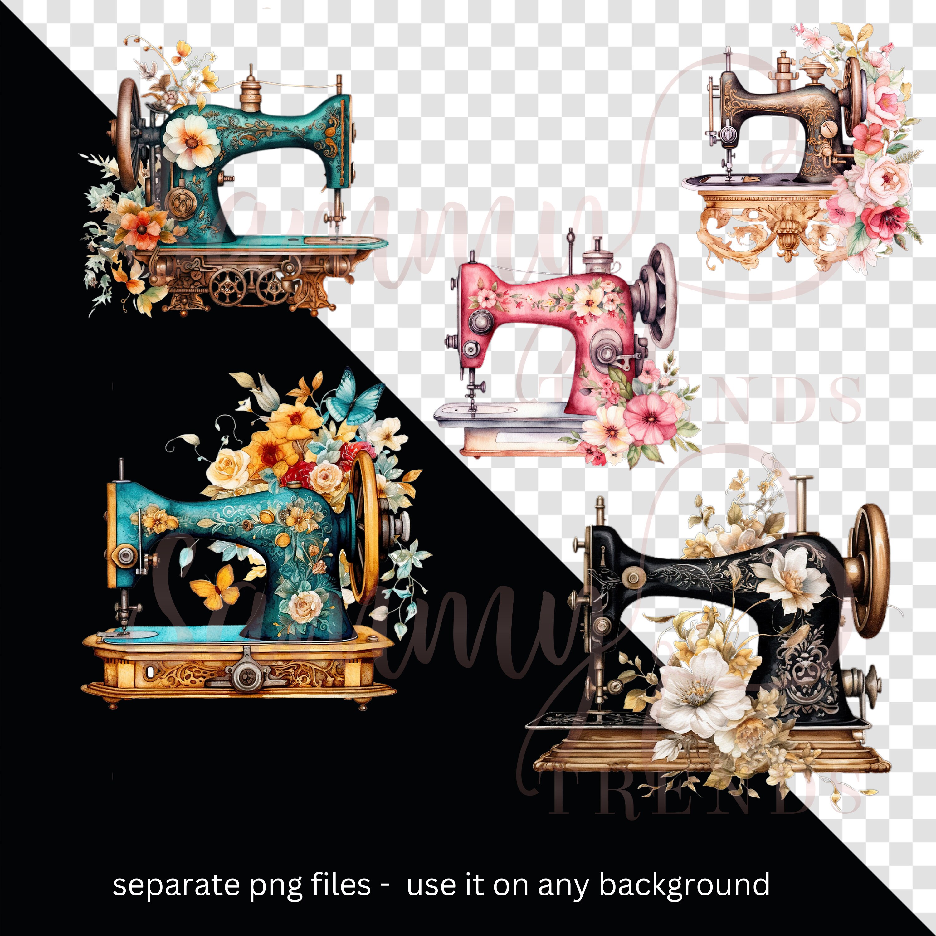 Vintage Sewing Machines Clipart, Sewing Png, Sewing Machine Watercolor ...