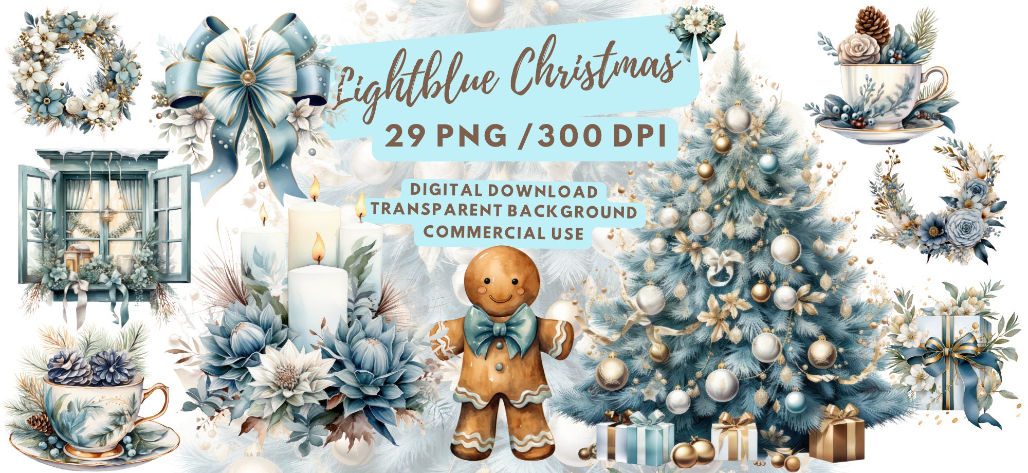 Blue Christmas Watercolor Clipart, Christmas Transparent Png, Cozy ...