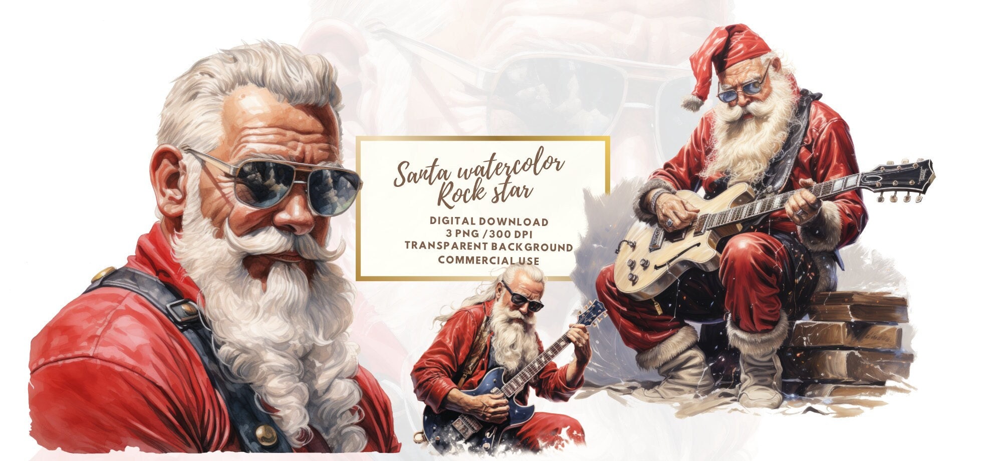 Santa Claus Watercolor Rockstar Clipart, Christmas, Clip Art ...