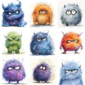 Grumpy Monsters Image Set, High-resolution, JPG, Digital Downloads ...
