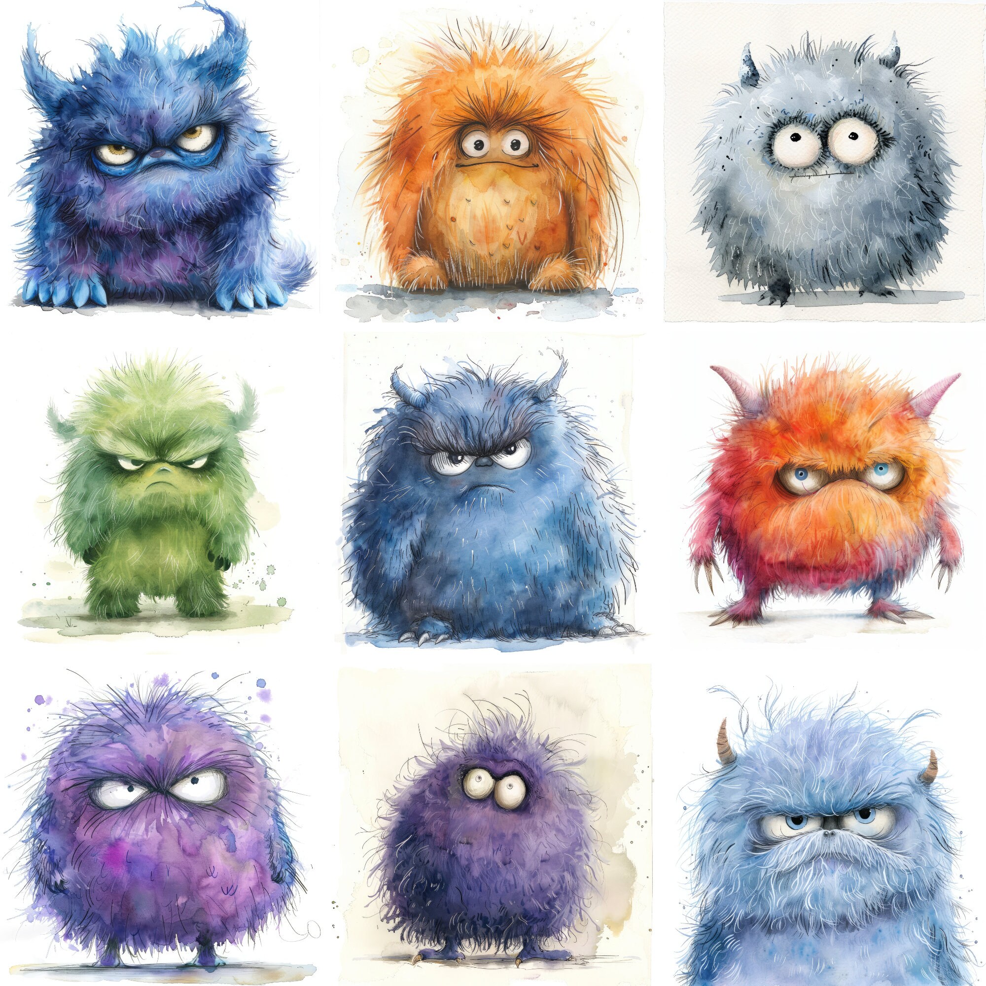 Grumpy Monsters Image Set, High-resolution, JPG, Digital Downloads ...