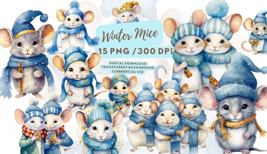 Winter Mice Watercolor Clipart, Christmas Transparent Png, Cozy ...
