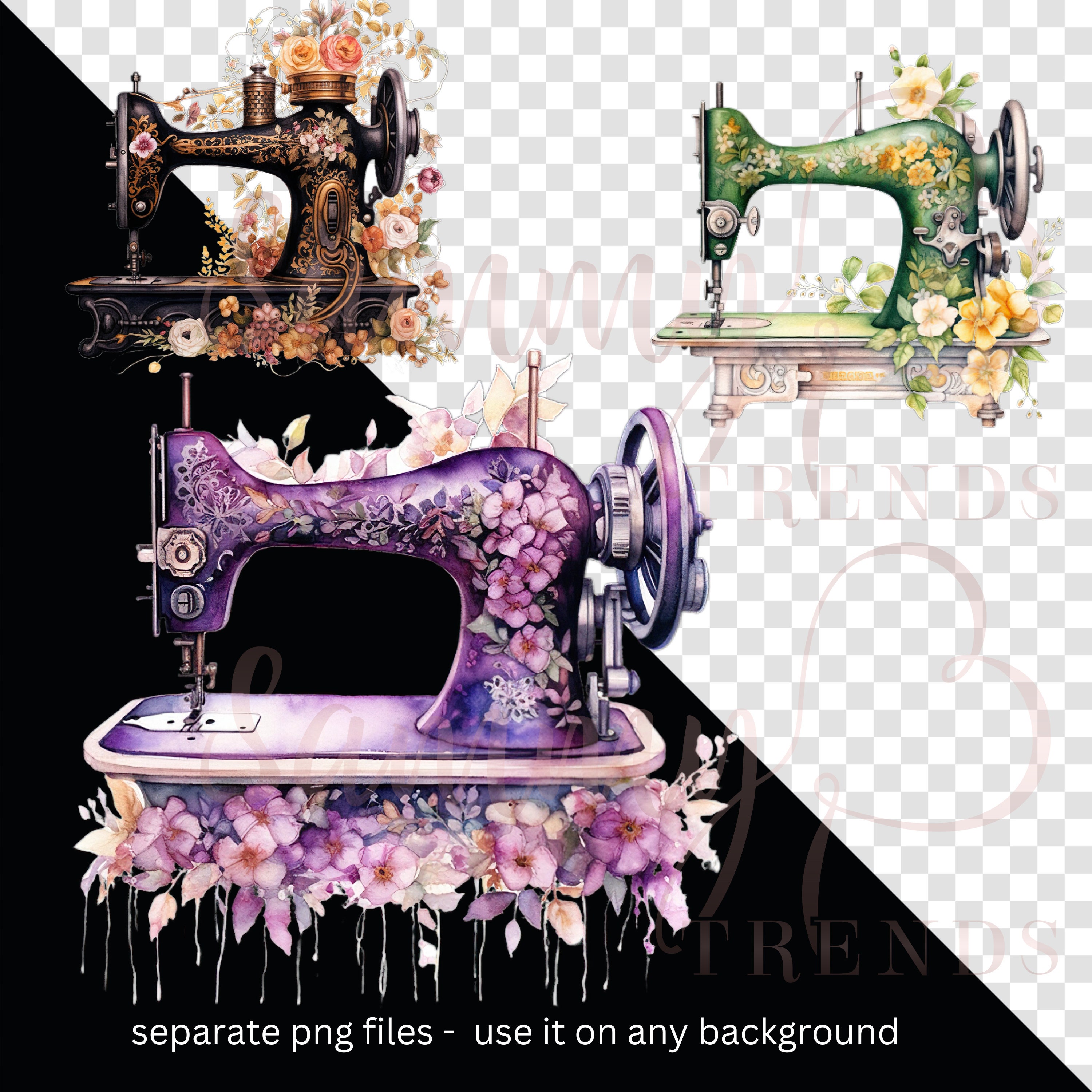 Vintage Sewing Machines Clipart, Sewing Png, Sewing Machine Watercolor ...