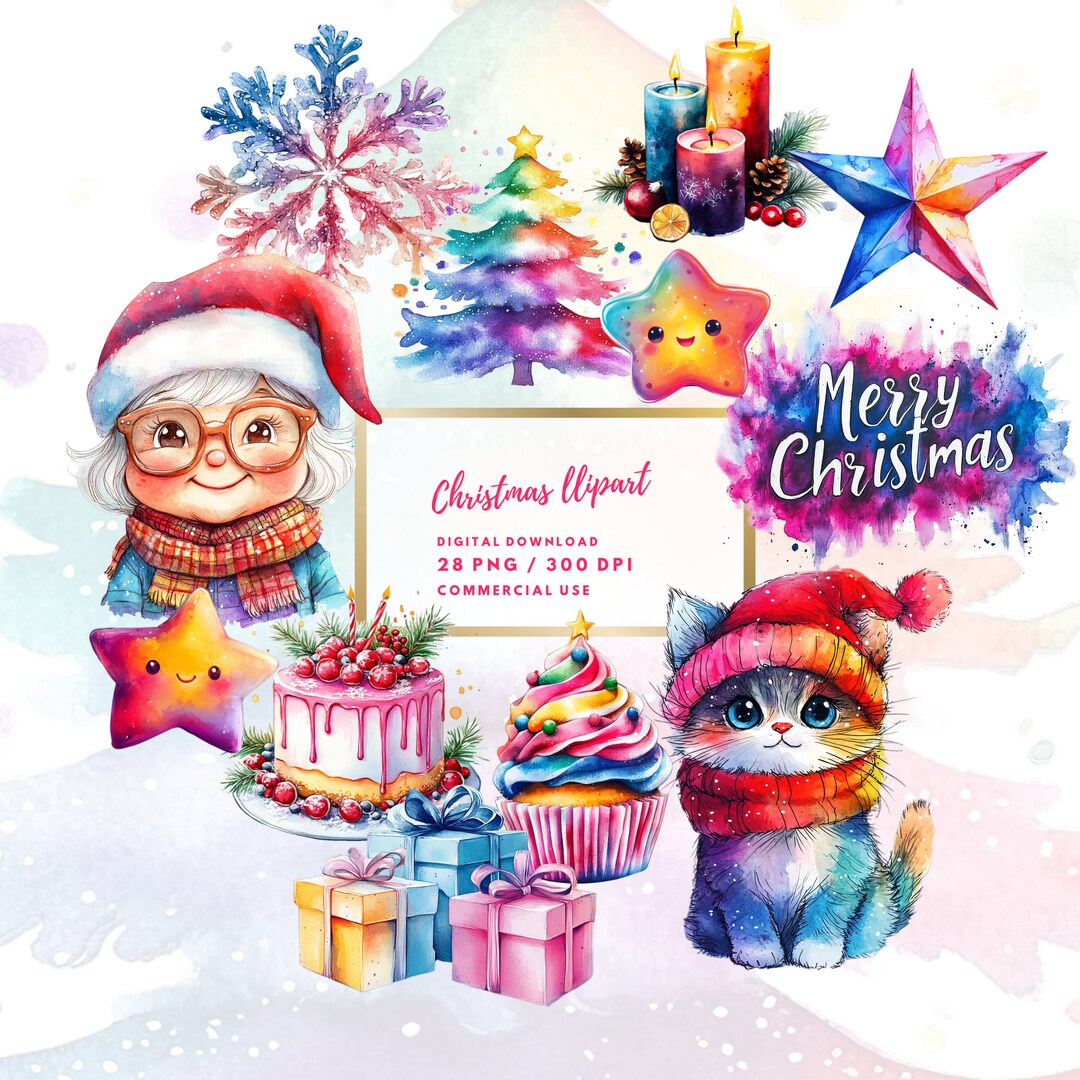 Colorful Christmas Clipart, 28 PNG Images, Transparent, 300dpi ...
