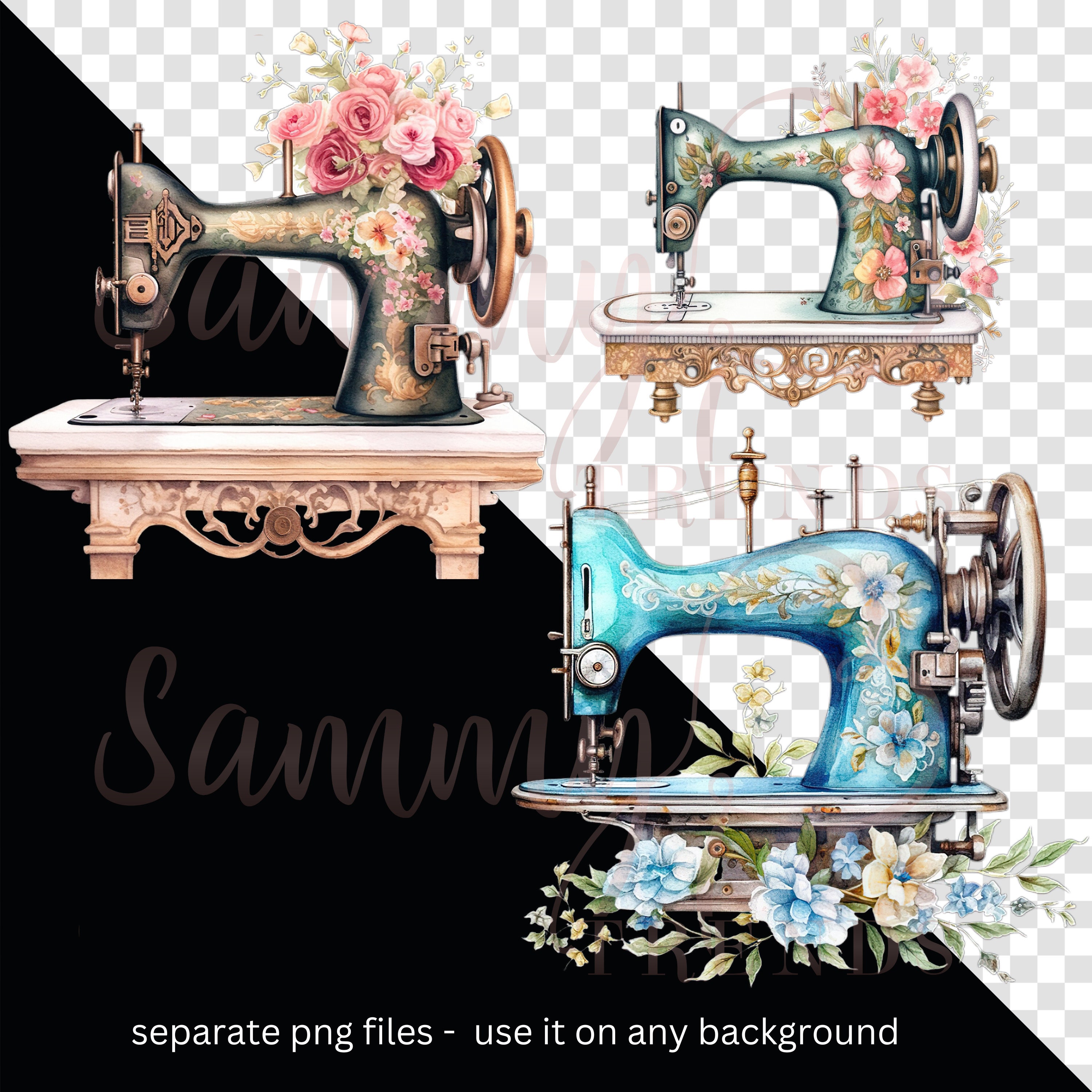 Vintage Sewing Machines Clipart, Sewing Png, Sewing Machine Watercolor ...