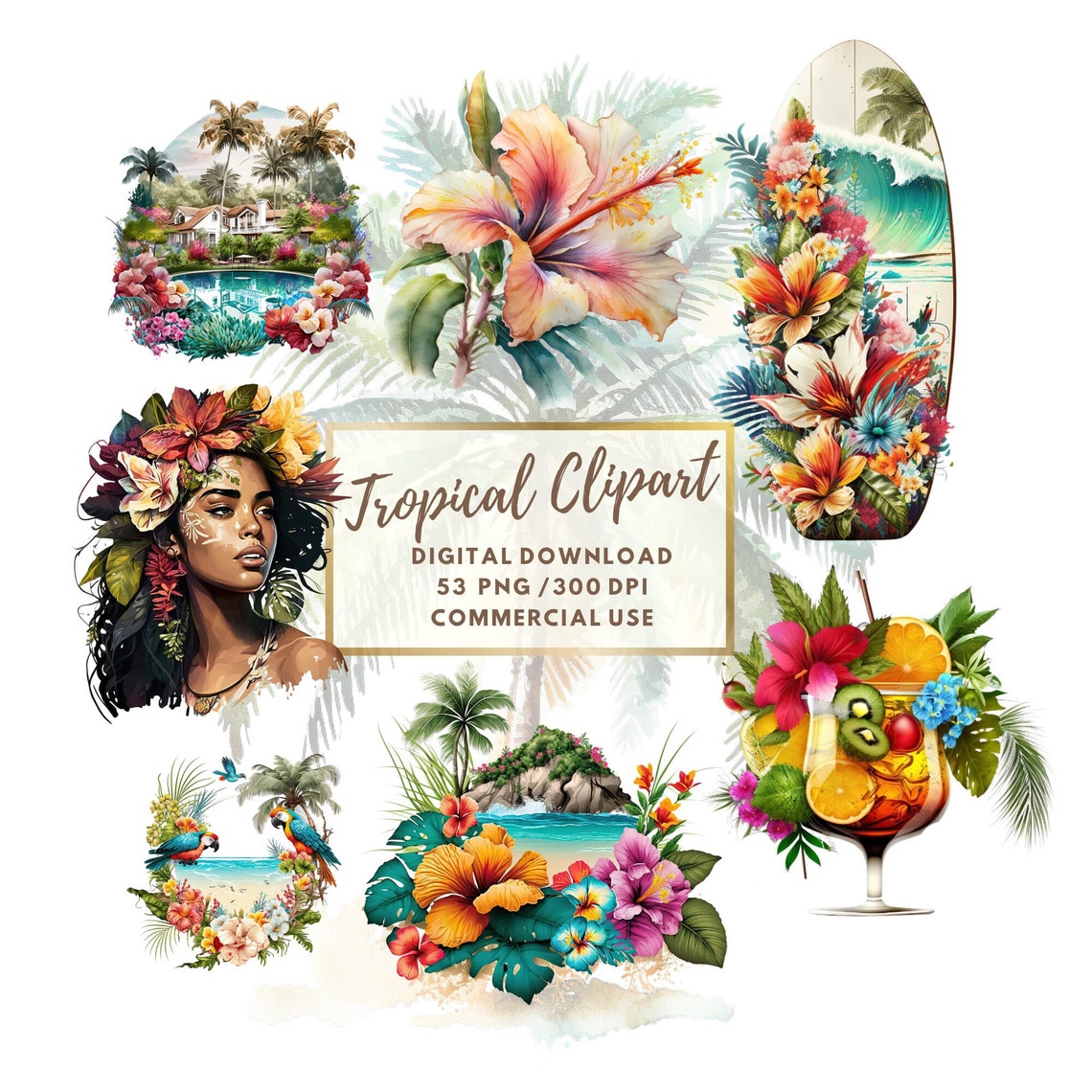 Tropical Clip Art, Transparent Png, Watercolor, Beach Watercolor ...