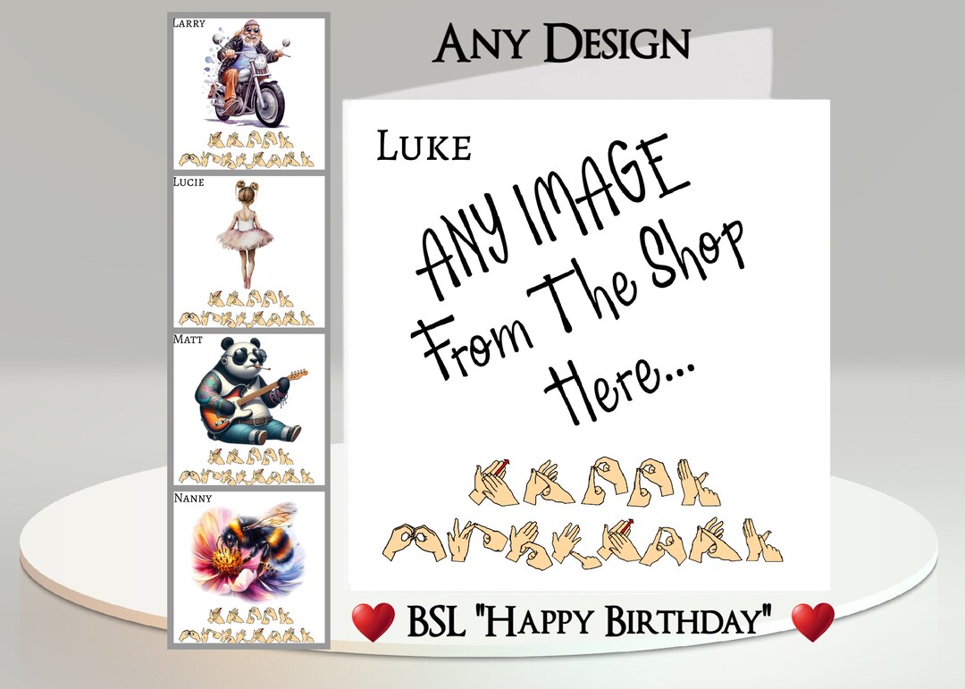 BSL Birthday Card: Add Your Text + Name ~ Choose ANY Design From the ...