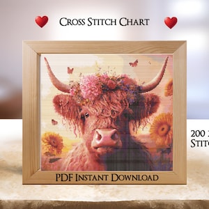 Highland Cow Counted Cross Stitch Chart: Instant PDF Download. Coloured ...
