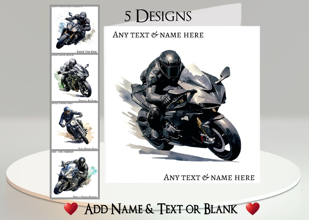 Motorbike Card: Add Your Text + Name ~ Inside Message ~ Personalised ...