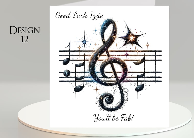 Musical Notes Card: Add Your Text + Name, Inside Message, or Blank. 5 ...