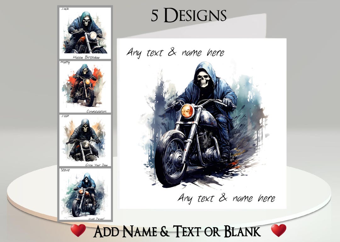 Motorbike Card: Add Your Text + Name, Inside Message, 5 Designs ...