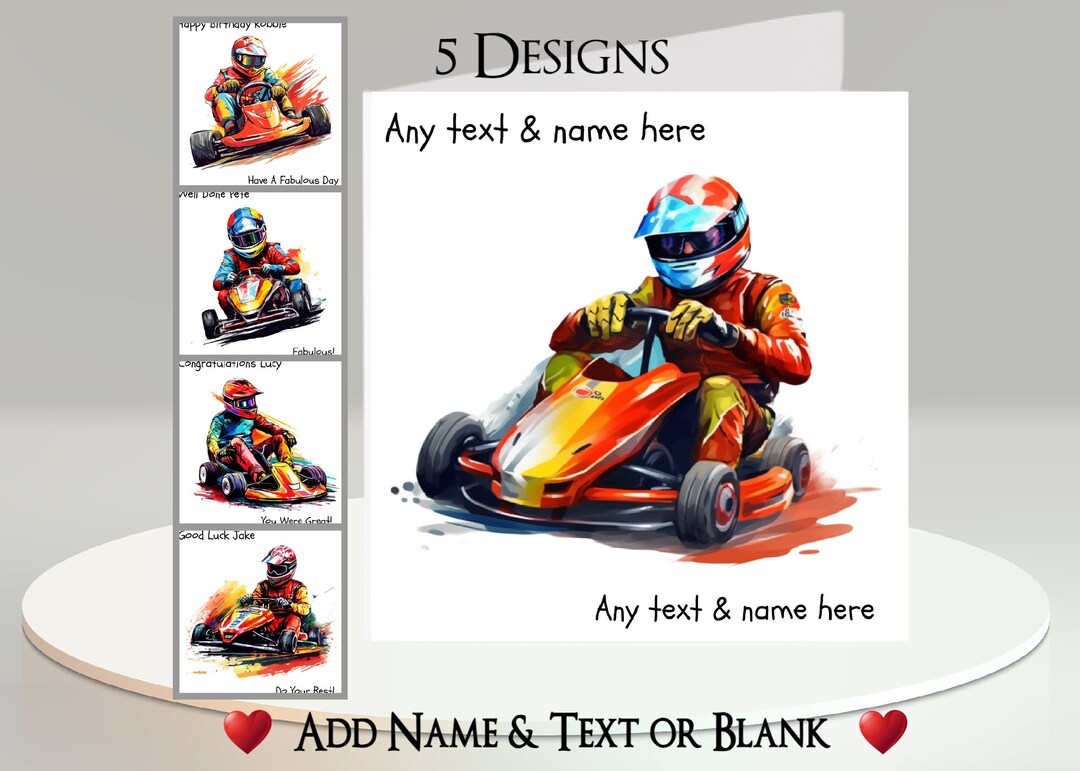 Go Kart Card: Add Your Text + Name ~ 5 Designs to Choose From ~ Inside ...