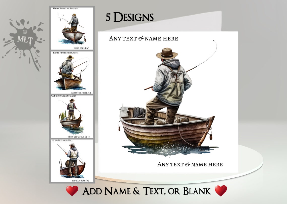 Fishing Card: Add Your Text + Name ~5 Designs to Choose From~inside ...