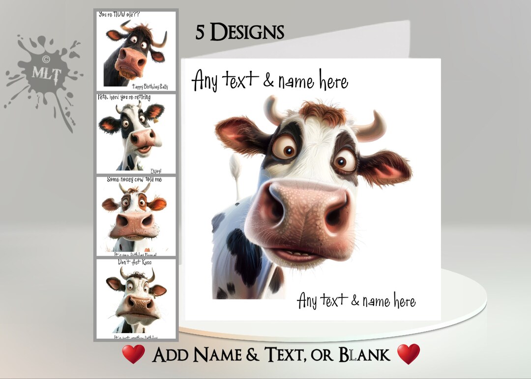Cow Card: Add Your Text + Name ~ 5 Designs to Choose From ~ Inside ...