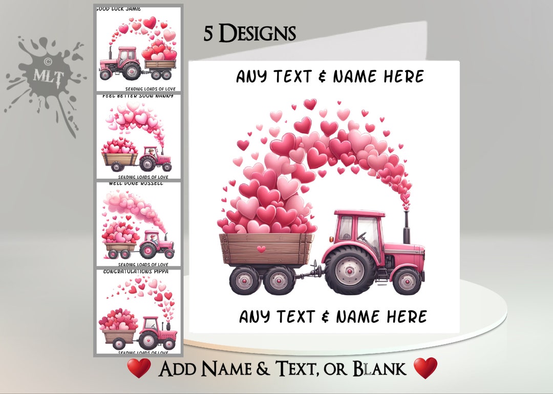 Heart Tractor Card: Personalise ~ Add Inside Message ~ Load, Heart ...