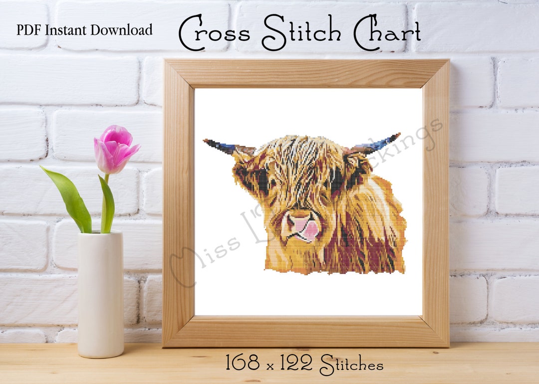 Highland Cow Counted Cross Stitch Chart: Instant PDF Download. - Etsy