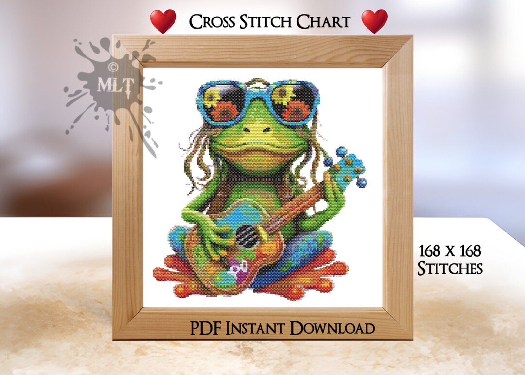 Hippy Frog Counted Cross Stitch Chart: Instant PDF Download. Coloured ...